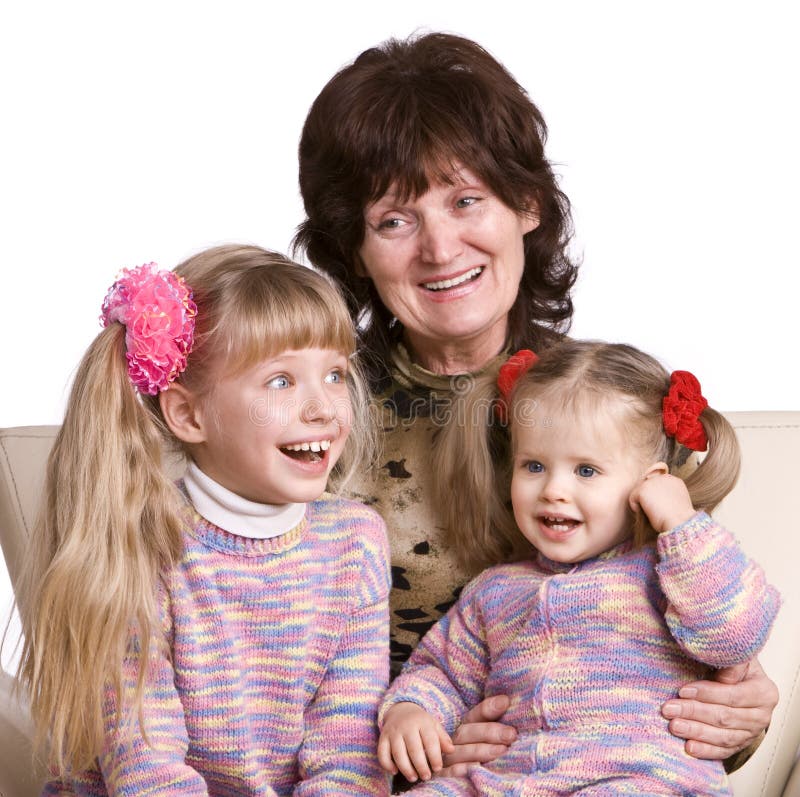 Grandmother and Two Granddaughter. Stock Photo - Image of grandparent ...