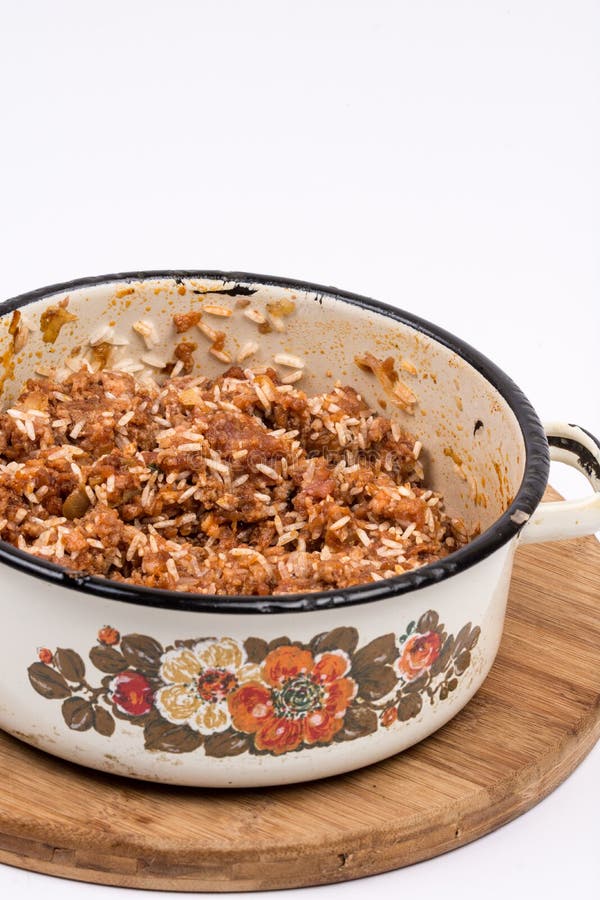 Grandmothers Kitchen Preparing Minced Meat with Rice Stock Image ...