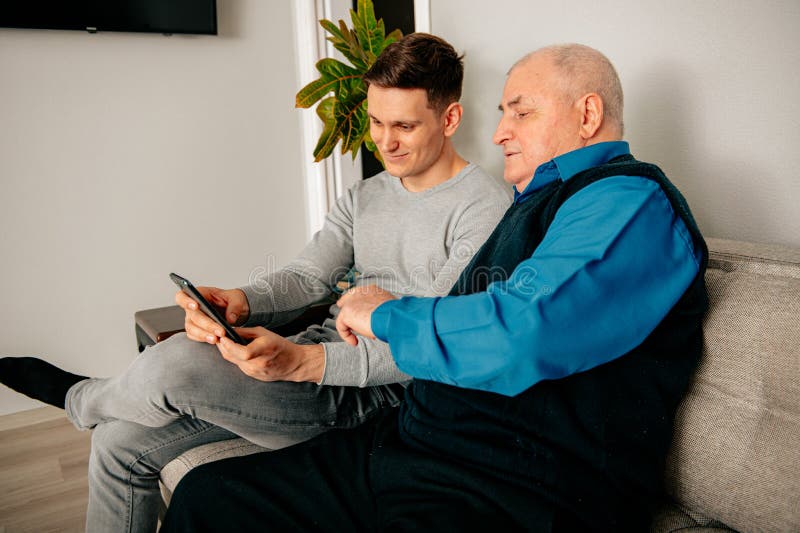 Grandson Grandfather Teaches Use Smartphone Stock Image - Image of ... Grandson Grandfather Teaches Use Smartphone Stock Image - Image of ...
