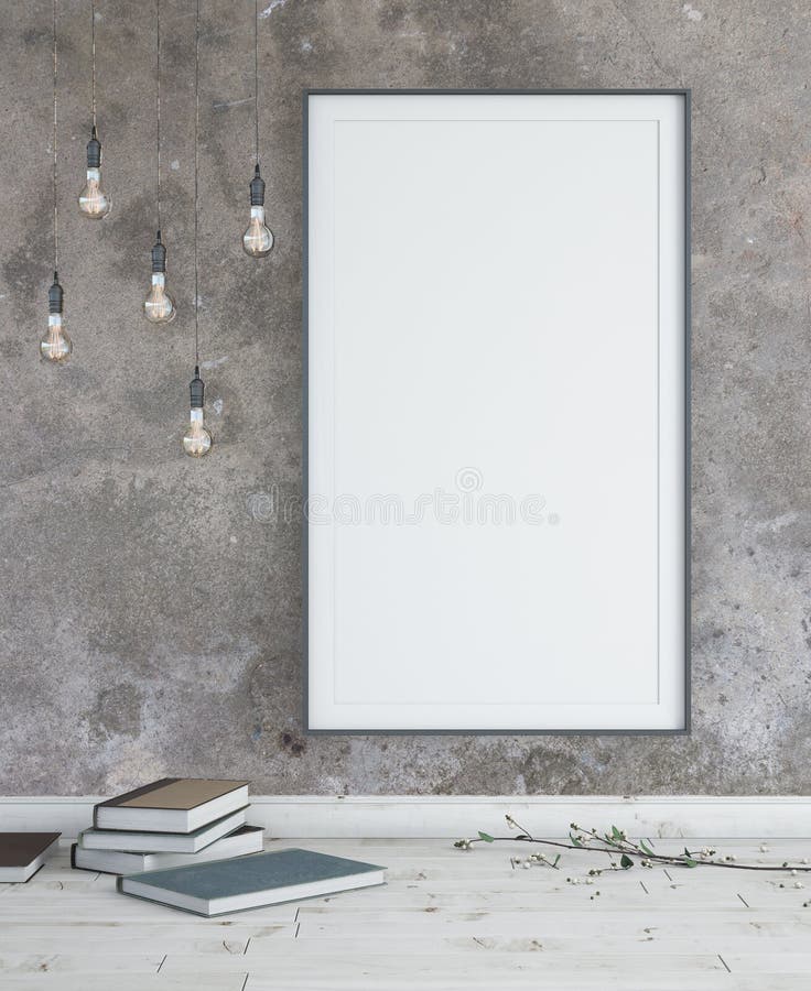 Grange Wall with Frame & Books. Interior Scene Stock Photo - Image of ...