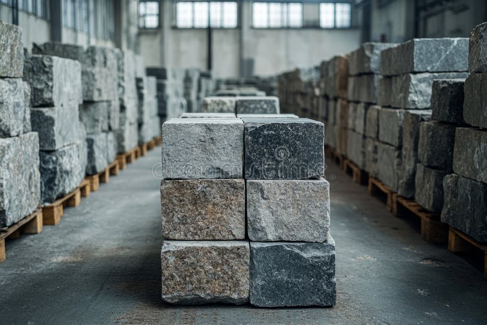 Granite Blocks of Different Colors Stacked on Warehouse Floor, Ready ...
