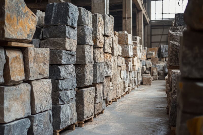Granite Blocks Stacked Neatly on Pallets in a Warehouse, Ready for ...