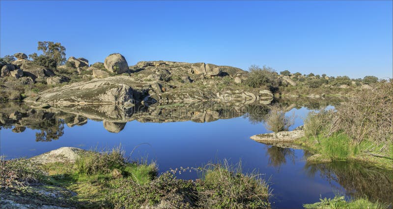 Granite Boulder Ans Stone Landscape with Reflections Stock Photo ...