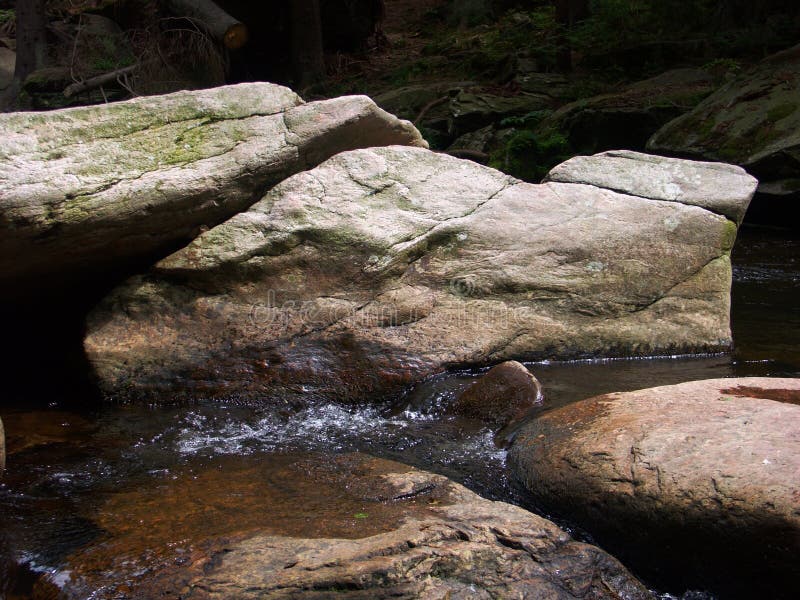 Granite Boulders in the River Stock Photo - Image of rock, cracks ...