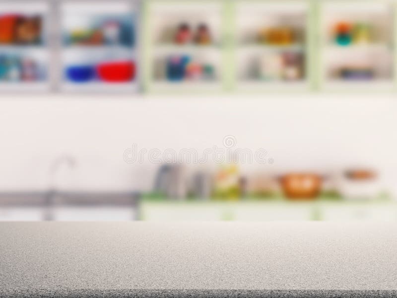 Granite Counter with Kitchen Background Stock Image - Image of cabinet ...