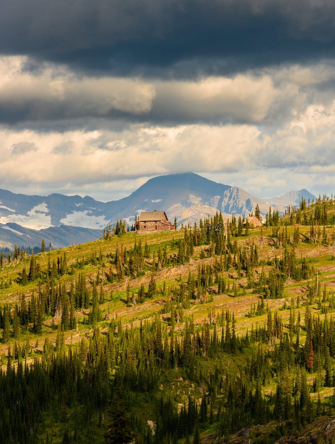 Granite Park Chalet in Sun Light Stock Image - Image of hiking ...