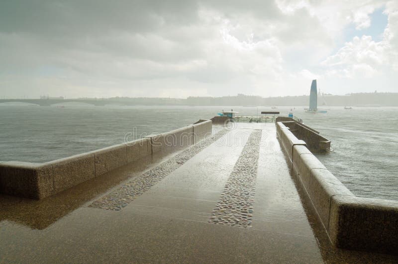 Granite pier on the river. stock image. Image of granite - 98156517