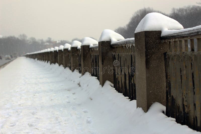 Granite Pillars Along the Promenade Marked by Snow Stock Photo - Image ...