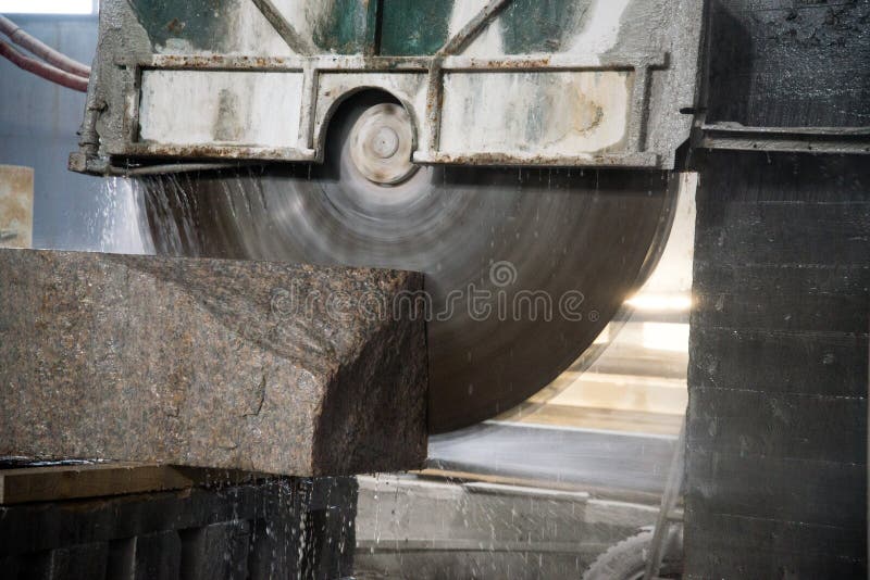 Granite Processing in Manufacturing. Cutting Granite Slab with a ...