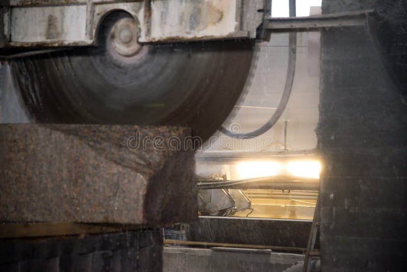 Granite Processing in Manufacturing. Cutting Granite Slab with a ...