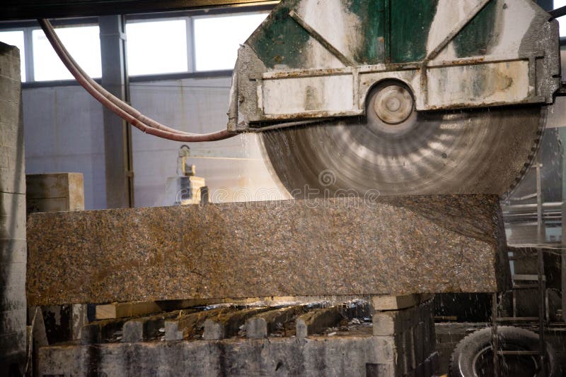 Granite Processing in Manufacturing. Cutting Granite Slab with a ...