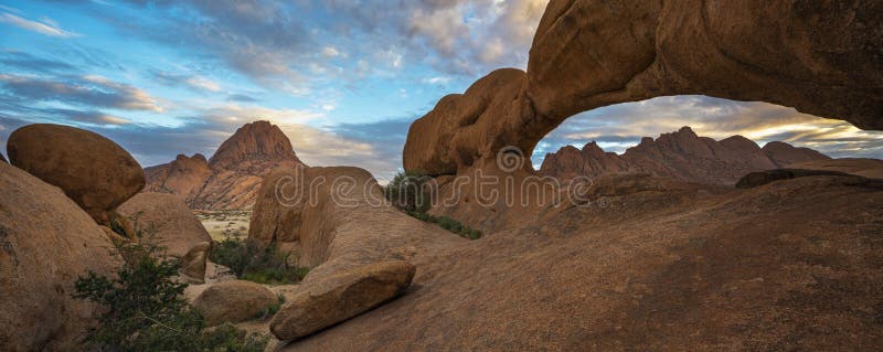 Granite Rock Arch at Spitzkoppe Stock Photo - Image of dust, sunlight ...