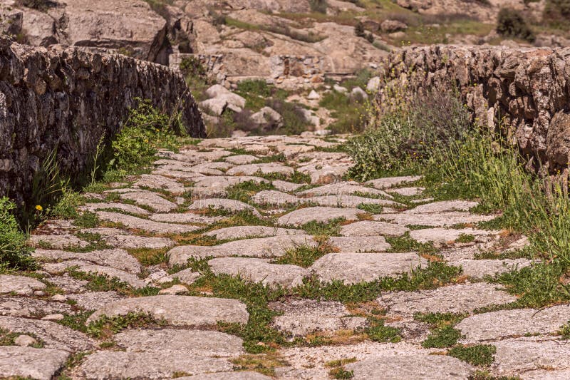 Granite Rock Walkway Over a Medieval Bridge Stock Photo - Image of ...