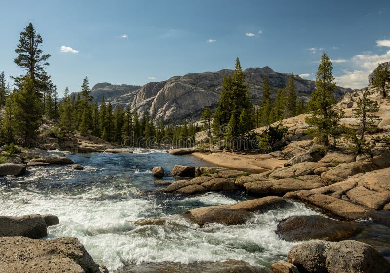 Granite Slabs of Rock Line the Banks of Tuolumne River Stock Image ...