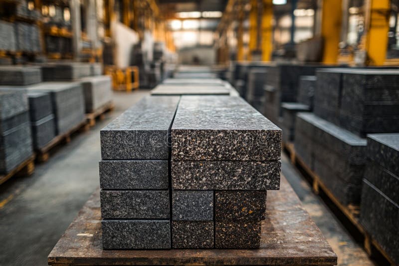 Granite Slabs Stacked and Stored on Wooden Pallets in a Warehouse or ...