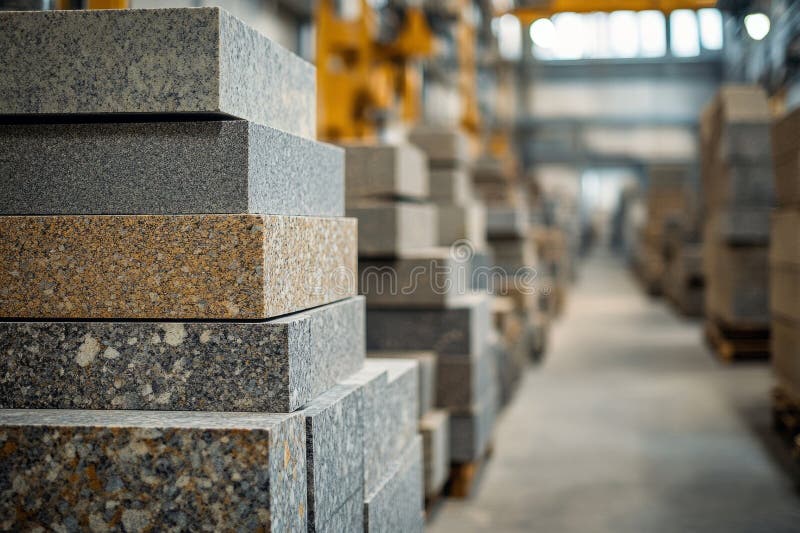 Granite Slabs of Various Colors and Textures are Neatly Stacked in a ...