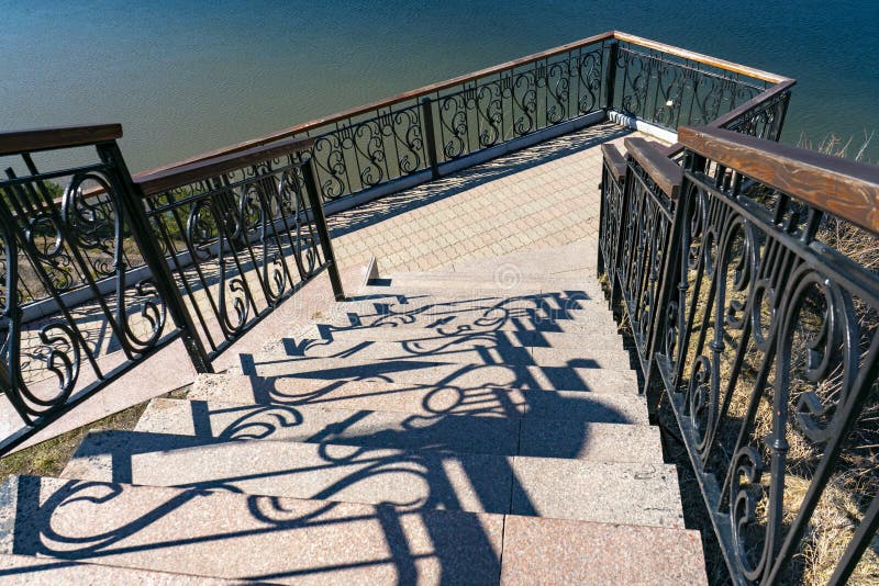 Granite Staircase To the Observation Deck Over the River. Stock Photo ...