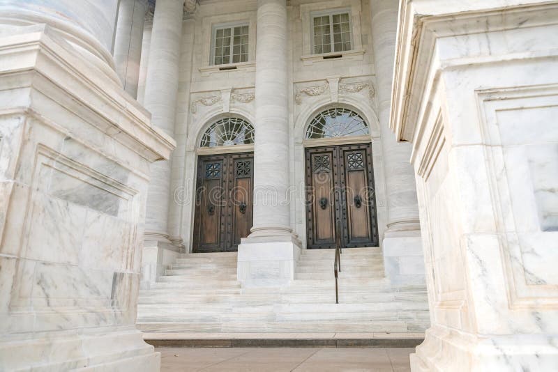 Granite Staircase with White Steps. Large Wooden in Building with ...
