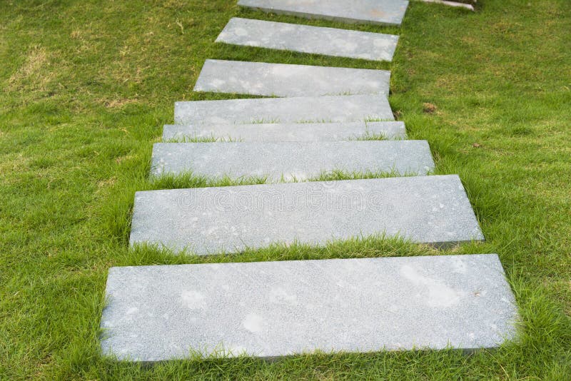Stone Pathway with Grass between Blocks Stock Image - Image of closeup ...
