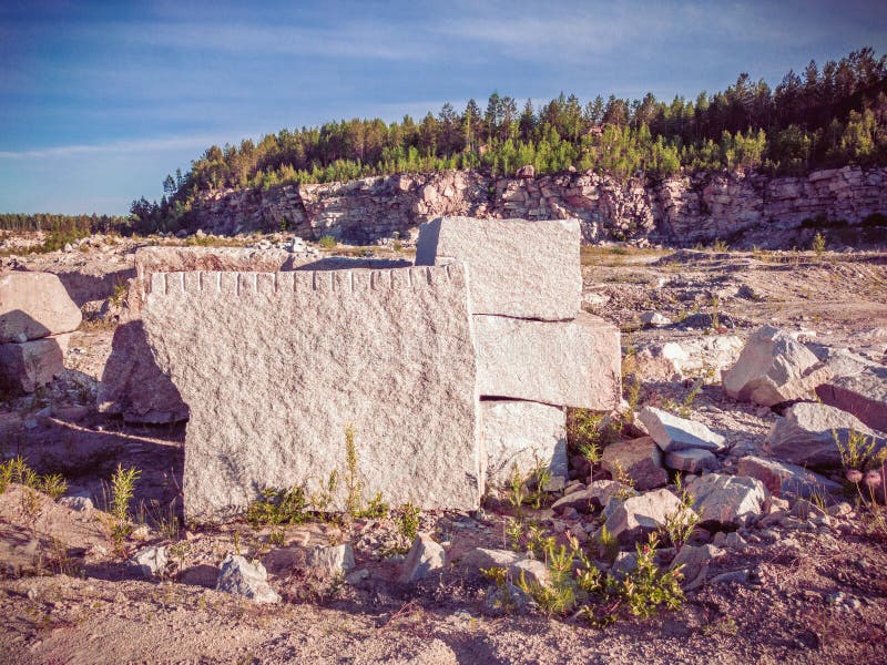Granite Stone Quarry among the Forest. Stock Image - Image of grass ...