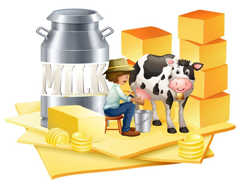 Afiche De Caricatura De Granjeros Y Vacas Lecheras Con Vaso Gigante De ...