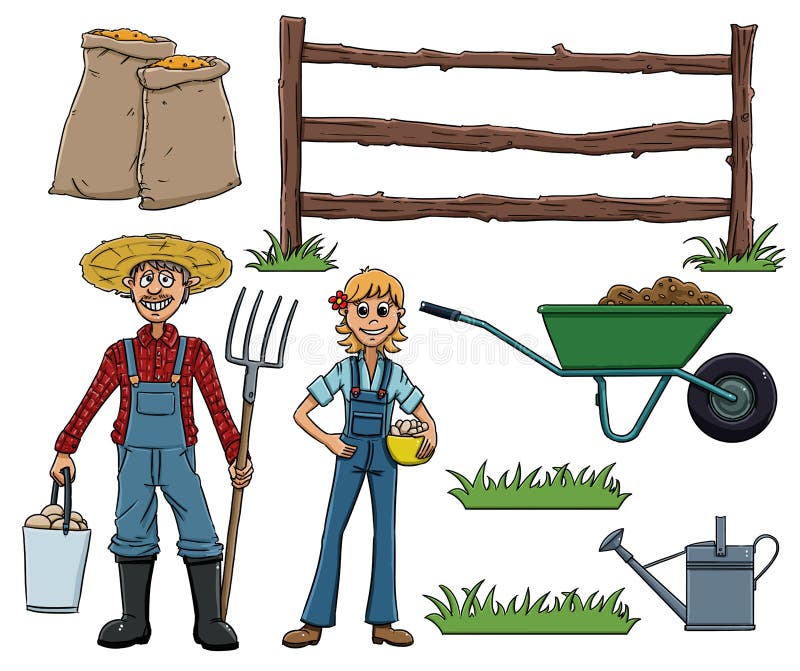 Granjero Farm Cartoon Set stock de ilustración. Ilustración de ...