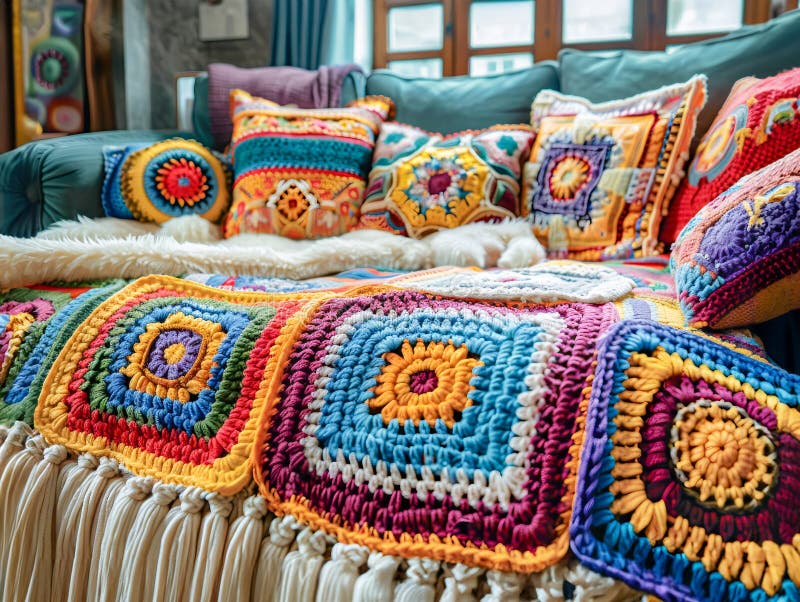 Granny Square Crochet Art stock illustration. Illustration of fashion ...