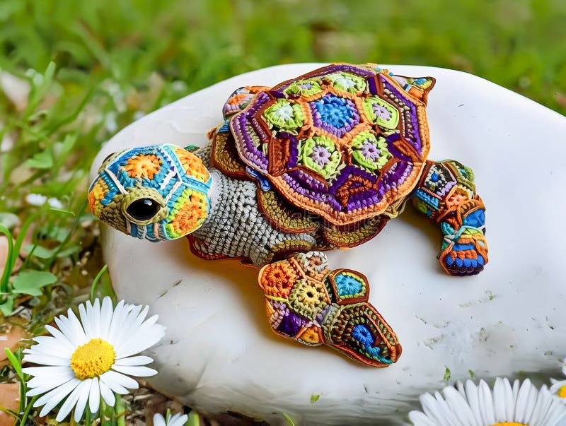 Granny Square Crocheted Turtles Stock Illustration - Illustration of ...