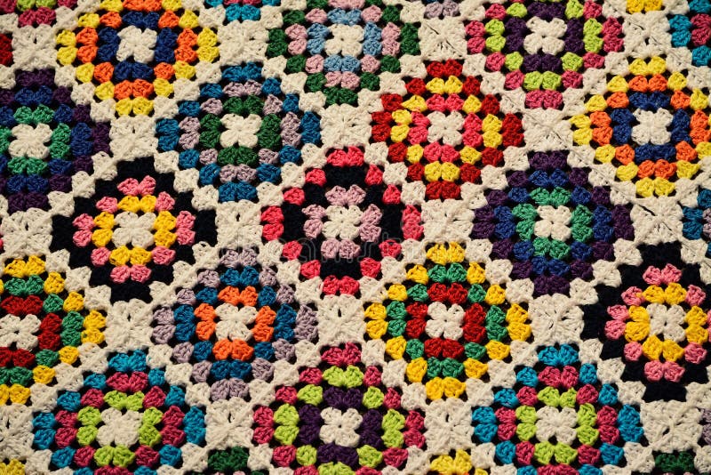 Red Granny Square Hand Knitted Sample. Pattern. Background Stock Photo ...