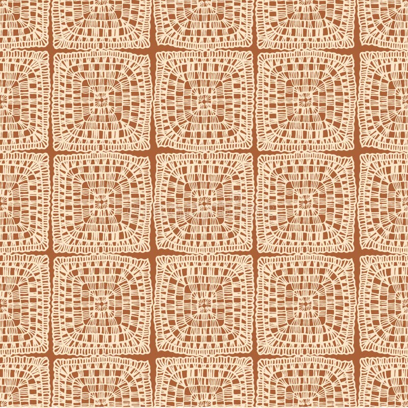 Granny Squares Pattern in Boho Brown Color. Crochet Blanket of Square ...