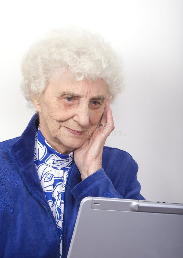 Granny is Worried stock image. Image of female, laptop - 8651725