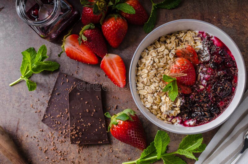 Granola with Berries and Chocolate Stock Image - Image of berry ...