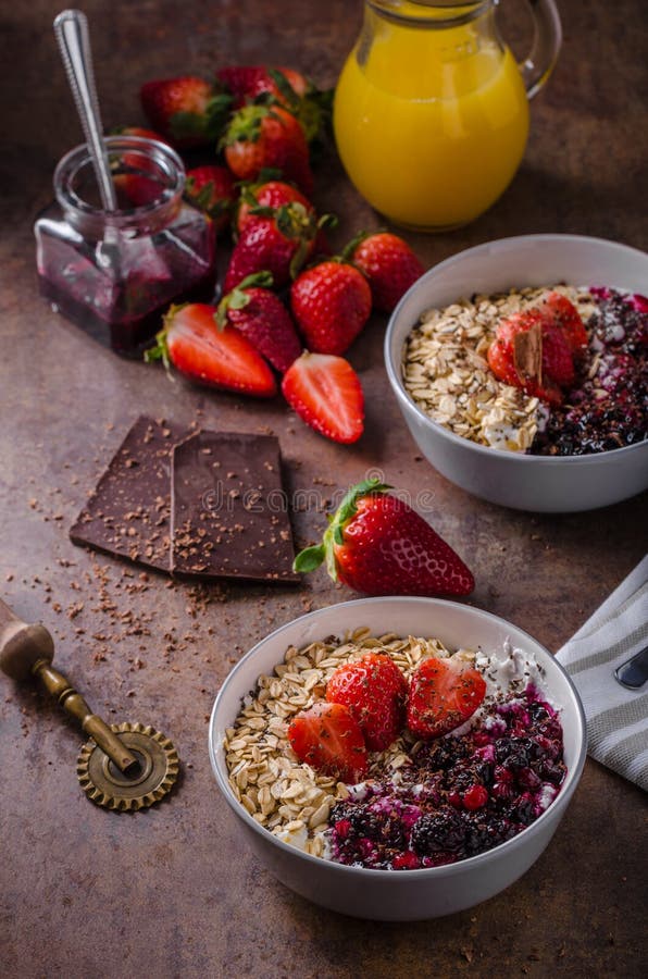 Granola with Berries and Chocolate Stock Image - Image of muesli, milk ...