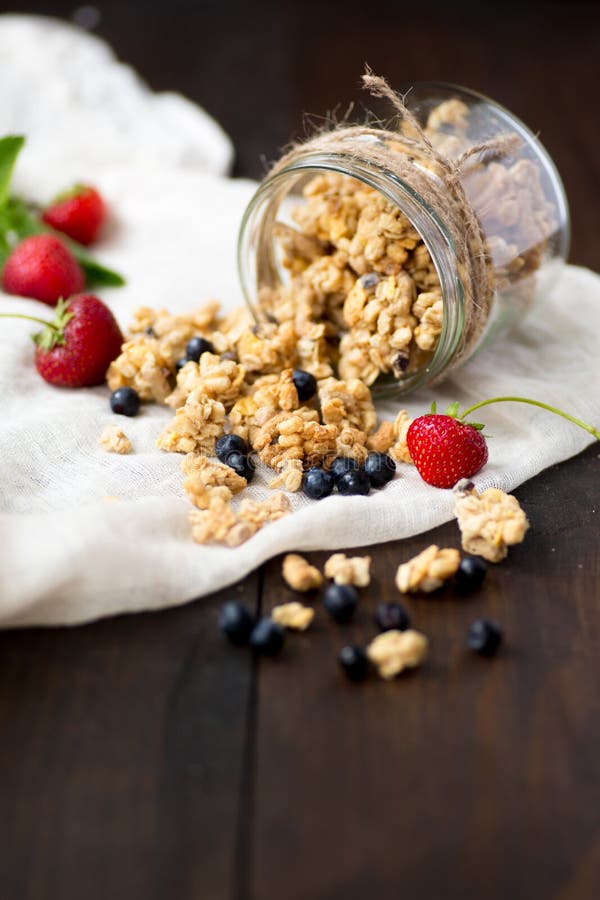 Granola with berries stock photo. Image of cereal, grain - 74986856