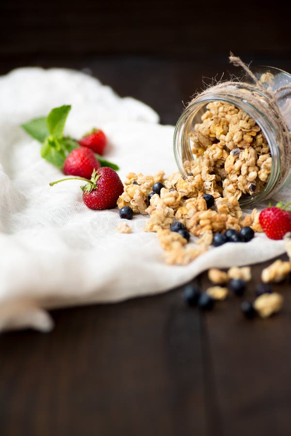 Granola with berries stock photo. Image of closeup, berry - 74986880
