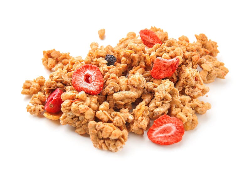 Granola no fundo branco foto de stock. Imagem de lanche - 151334292