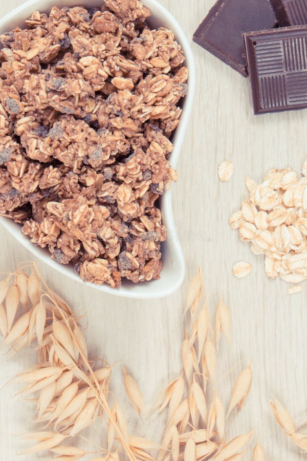 Granola, Oat Flakes and Chocolate, Healthy Food for Breakfast Concept ...