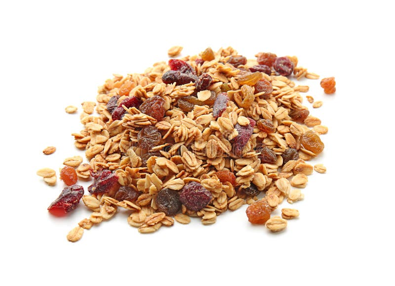 Granola on White Background Stock Image - Image of healthy, raisins ...