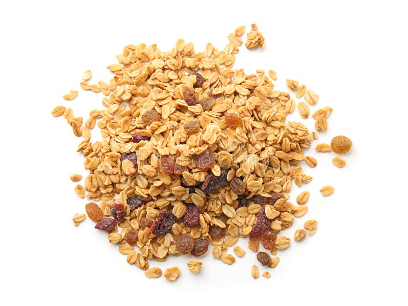 Granola on White Background Stock Image - Image of healthy, raisins ...