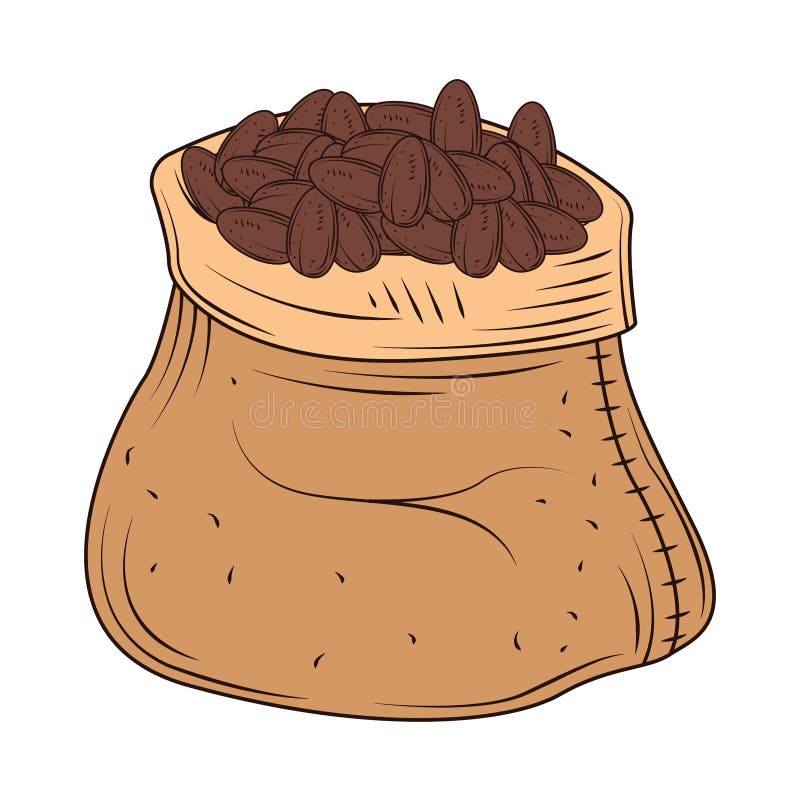 Granos de cacao en saco ilustración del vector. Ilustración de cacao ...