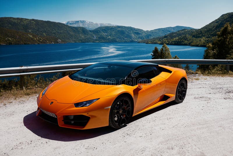 Gransherad / Norway. 04.06.2016: Lamborghini Huracan, Engine V10, 580 ...