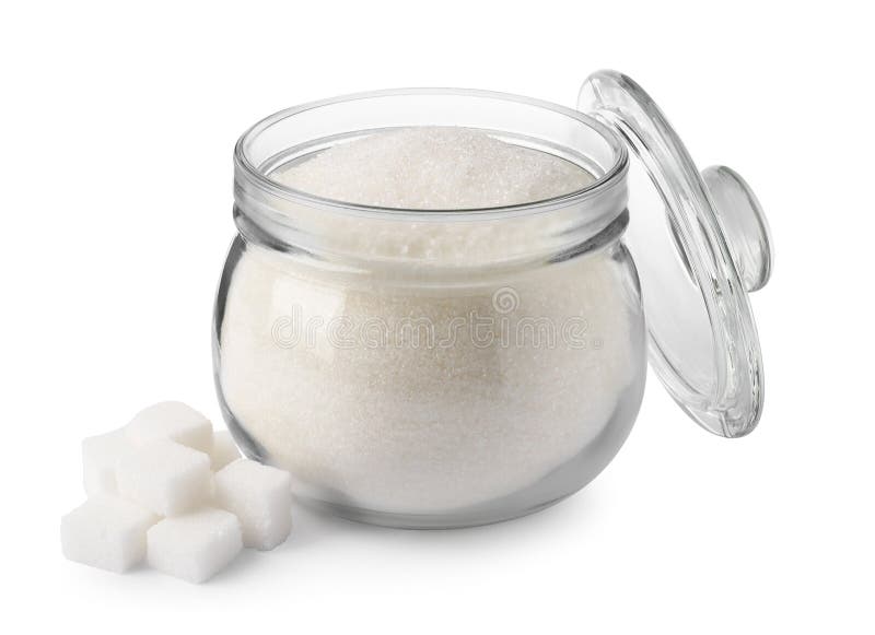 Granulated and Refined Sugar with Jar on White Background Stock Photo ...