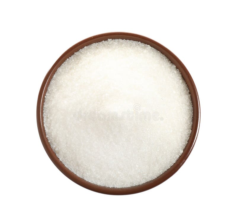 Granulated Sugar in Bowl Isolated on White Stock Photo - Image of ...