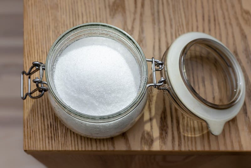 Granulated Sugar in Glass Jar Container - Jar Full of Sugar Stock Photo ...