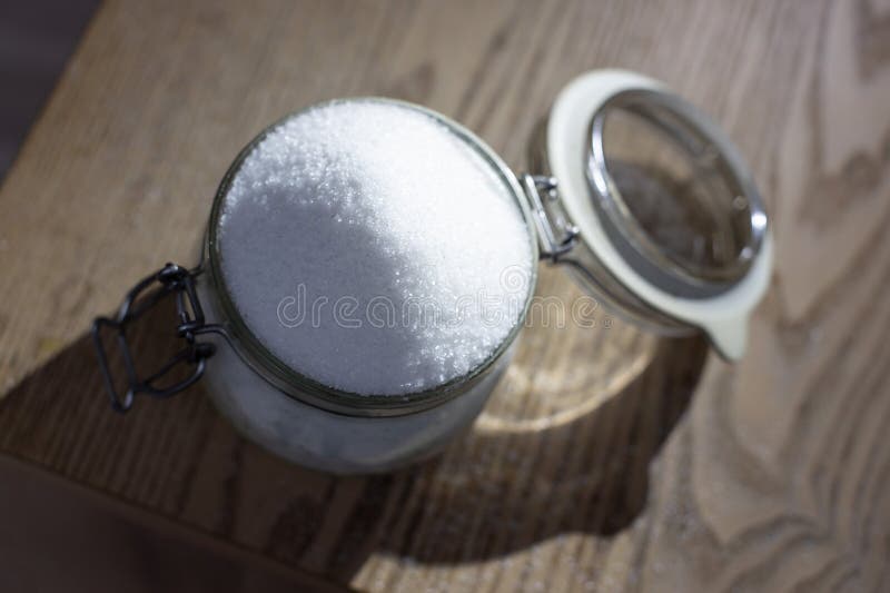 Granulated Sugar in Glass Jar Container - Jar Full of Sugar Stock Photo ...