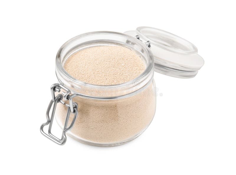 Granulated Yeast in Glass Jar Isolated on White Stock Image - Image of ...