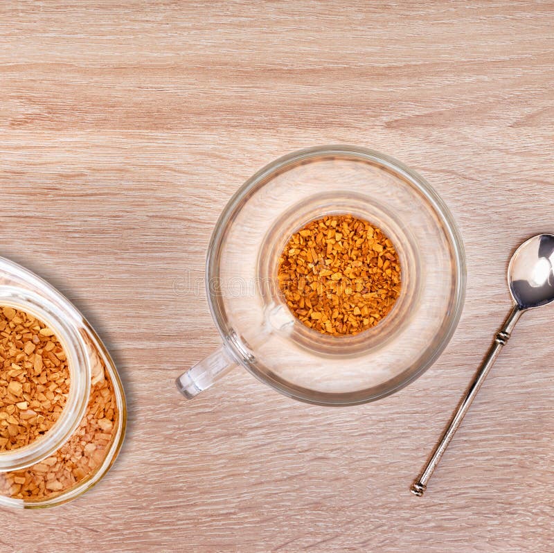 Granules of Instant Coffee in Glass Cup. Top View Stock Image - Image ...