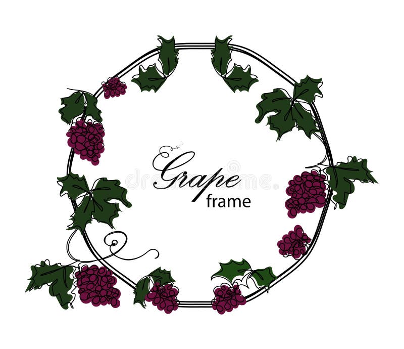 Grape Branches Frame Vector Illustration Isolated on White Background ...