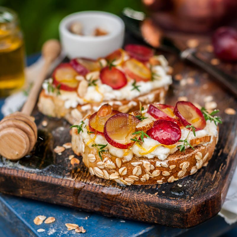 Grape Bruschetta Served for Breakfast Stock Image - Image of breakfast ...