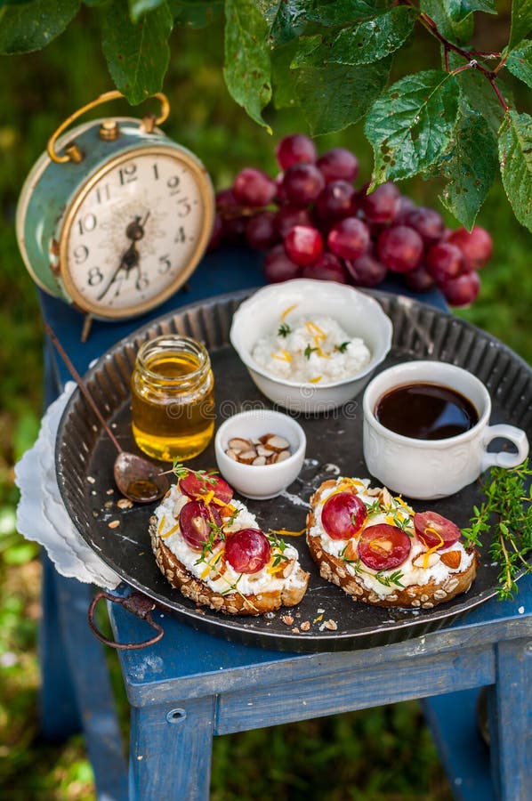 Grape Bruschetta Served for Breakfast Stock Photo - Image of alarm ...